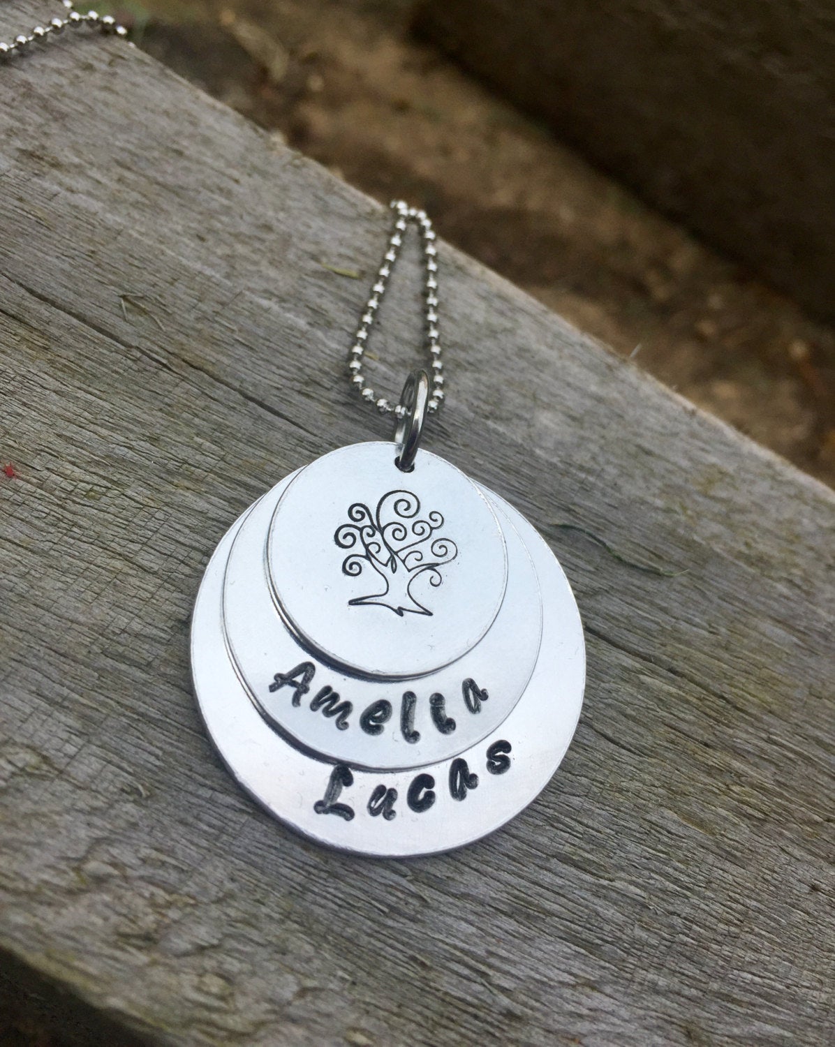 Family Tree Necklace, Hand Stamped Necklace, Personalised Necklace ...